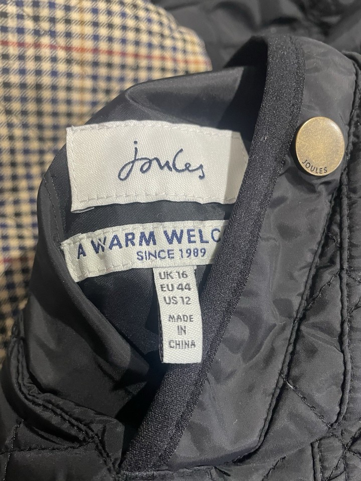 Joules Reversible Black & Houndstooth Quilted Coat Size 16 | eBay UK