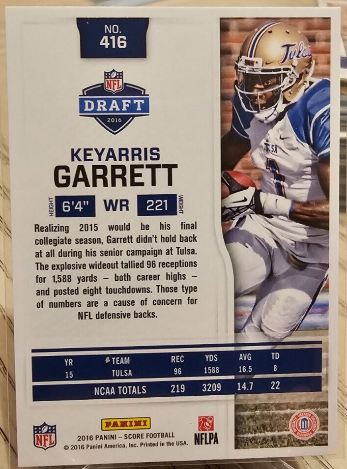 2016 Score Keyarris Garrett Scorecard RC #416 Carolina Panthers | eBay