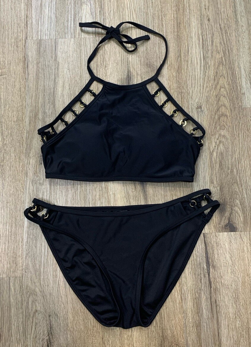 New Look Black Gold Loop Halter Bikini Medium UK Size… - Gem