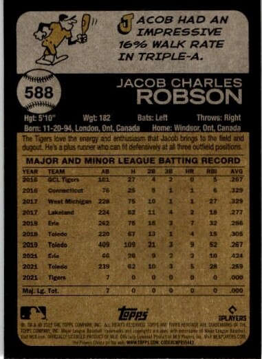 2022 Topps Heritage #588 Jacob Robson RC - Detroit Tigers | eBay