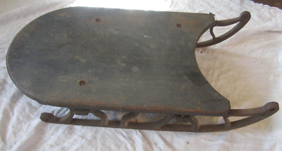 antique PULL snow sled curved CAST IRON runners/steel 26 long | eBay