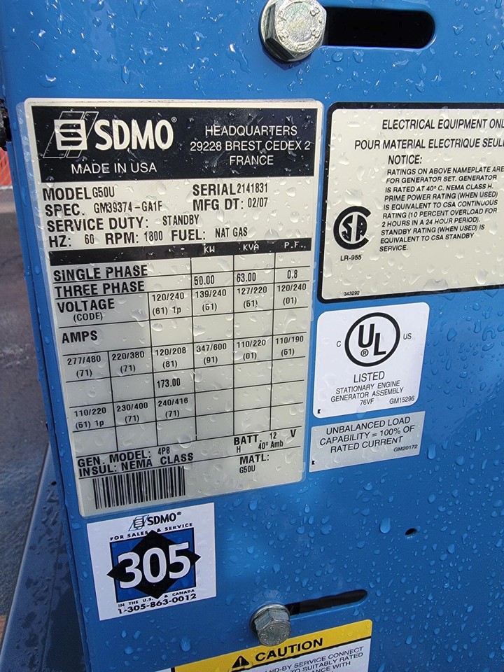 Kohler SDMO 50KW Natural Gas Generator - 208v/3PH - Tested, & Ready to ...