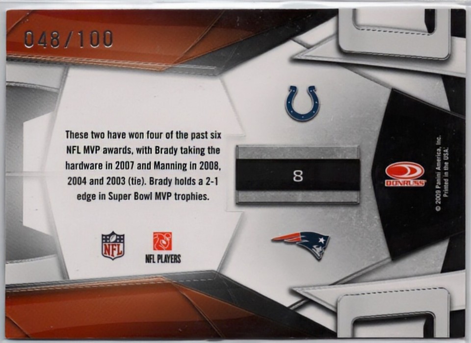 2009 Panini Donruss Gridiron Gear RIVALS GOLD TOM BRADY & PEYTON MANNING #8 /100 | eBay