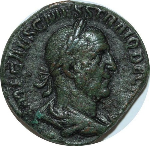 T6646 Sesterce Trajan Decius Sestertius. Rome 249 GENIVS EXERCITVS ...