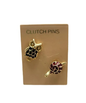 Pins Set of 2 - Black Owl Gold tone & Red Snail Gold Tone Pins - Mini ...