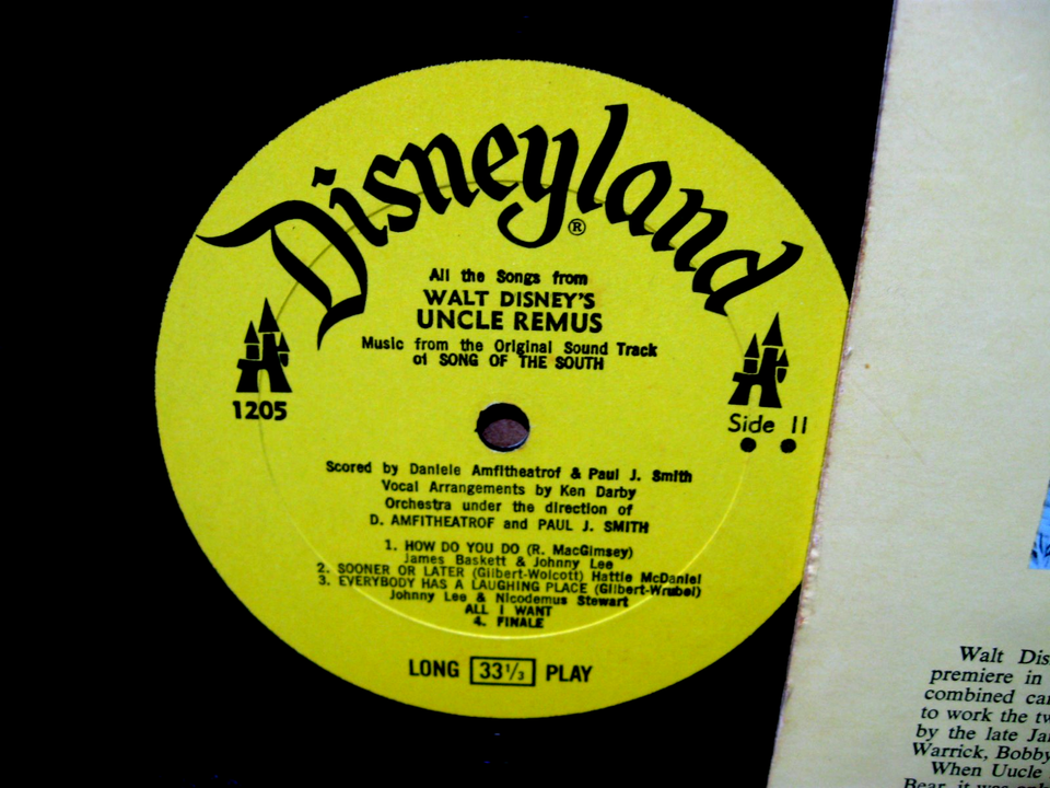 UNCLE REMUS/SONG OF THE SOUTH Soundtrack LP 1963 WALT DISNEY Disneyland ...