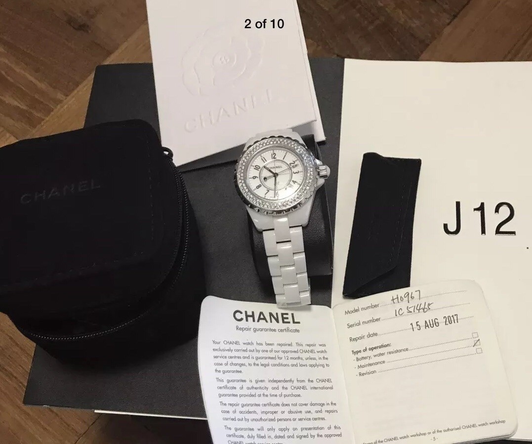 Authentic Chanel J12 White Ceramic Full Diamond Watch Bag Authentic Chanel J12 White Ceramic Full Diamond Watch Bag