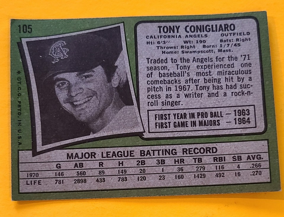1971 Topps #105 Tony Conigliaro EXMT | eBay