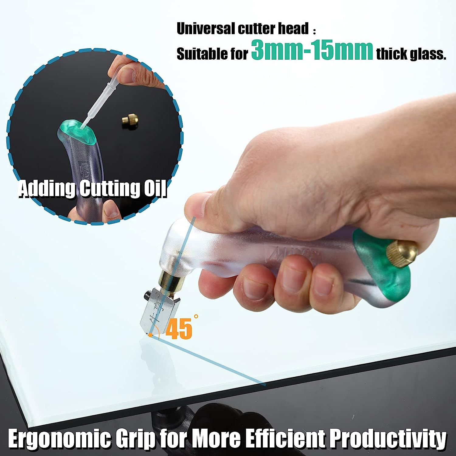 Professional Stained Glass Cutting Tool Grip Oil Feed Glass Cutter Cuts ...