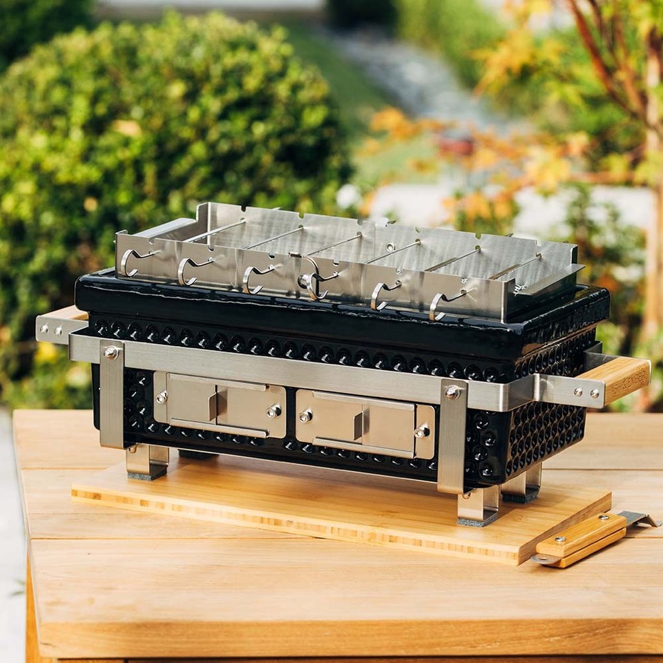 Ash & Ember 16" Hibachi Tabletop Grill And Skewer Set, Ceramic Charcoal ...
