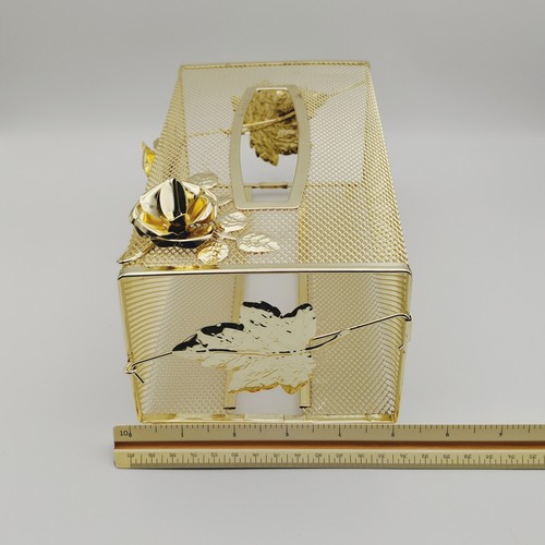 Vtg Gold Tone Metal Rose Mesh Tissue Box Cover Holder Hollywood Regency ...