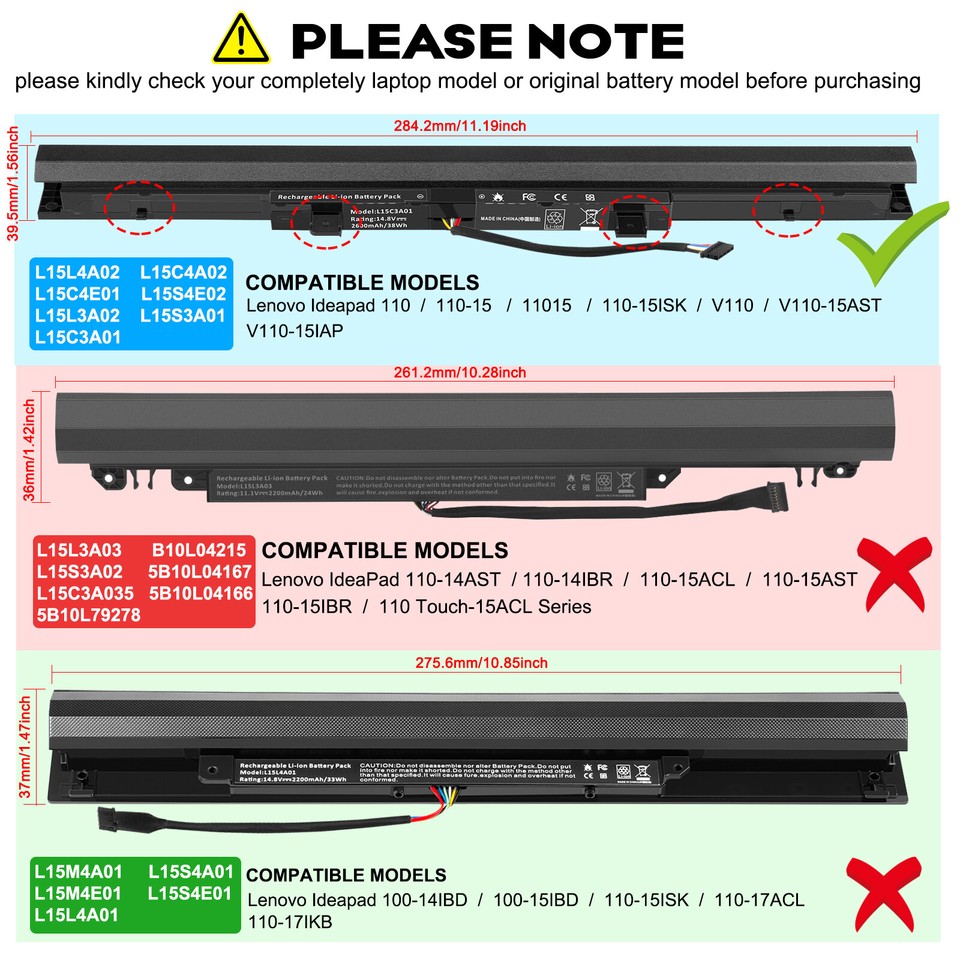 25Wh Laptop Battery For Lenovo Ideapad 110-15ACL L15C3A03 L15S3A02 ...