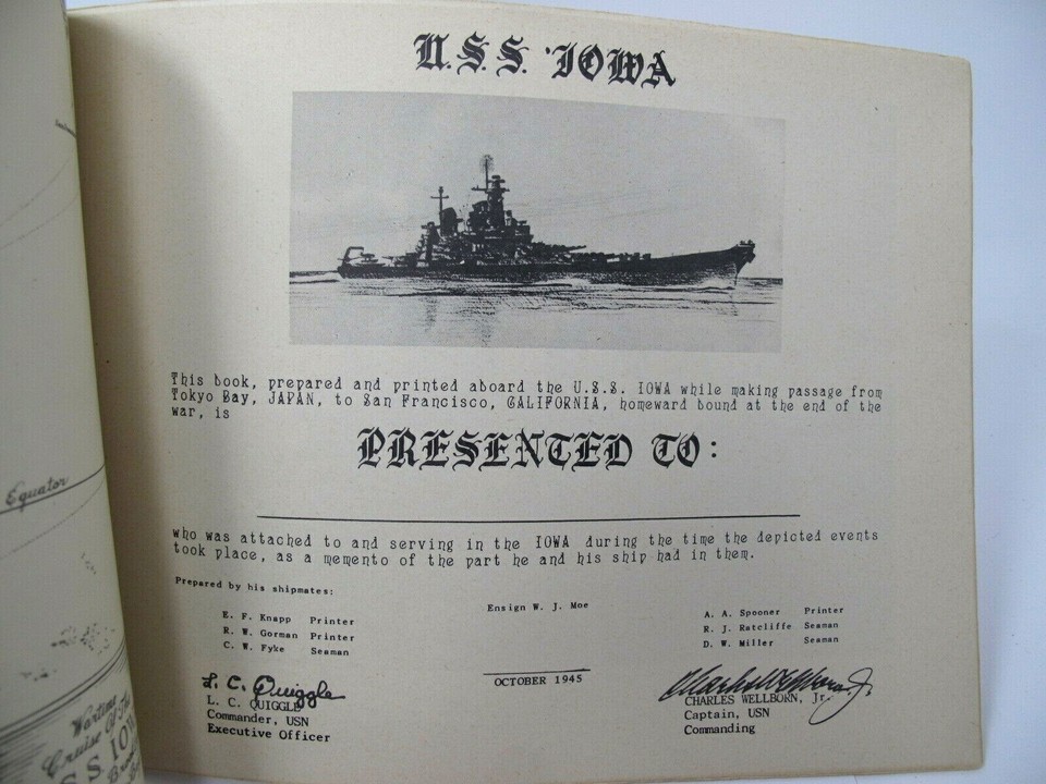 USS IOWA BB-61 VJ DAY CRUISE BOOK 1945 WWII Original Ship Published ...