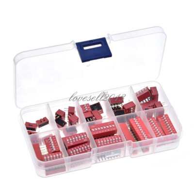45PCS X DIP Switch Kit 1 2 3 4 5 6 8 10 Way Toggle Switch Red Snap ...