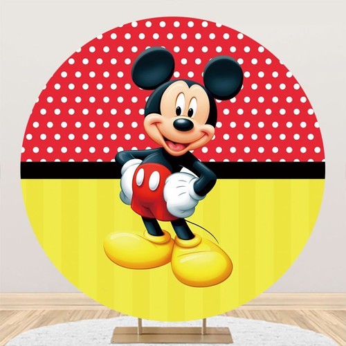 Personalise Round Mickey Mouse Backdrop Cover Birthday Party Background ...