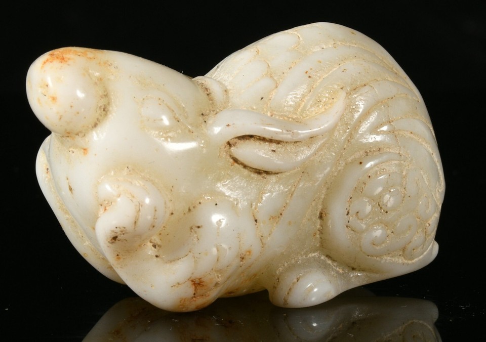 6.5CM Old China Dynasty Han White Jade Carving Rabbit Bunny Animal ...