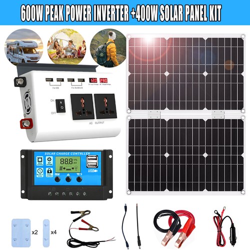 600W Complete Solar Panel Kit with Controller & Inverter 110V Home Grid ...