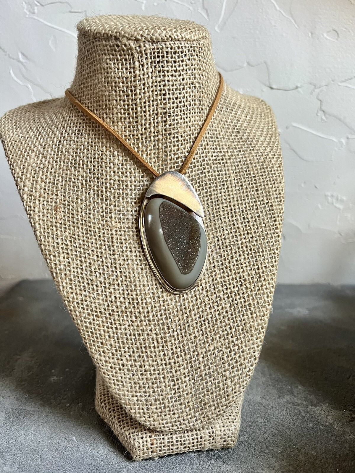 Vintage druzy smoky quartz sterling silver large art pendant by ...