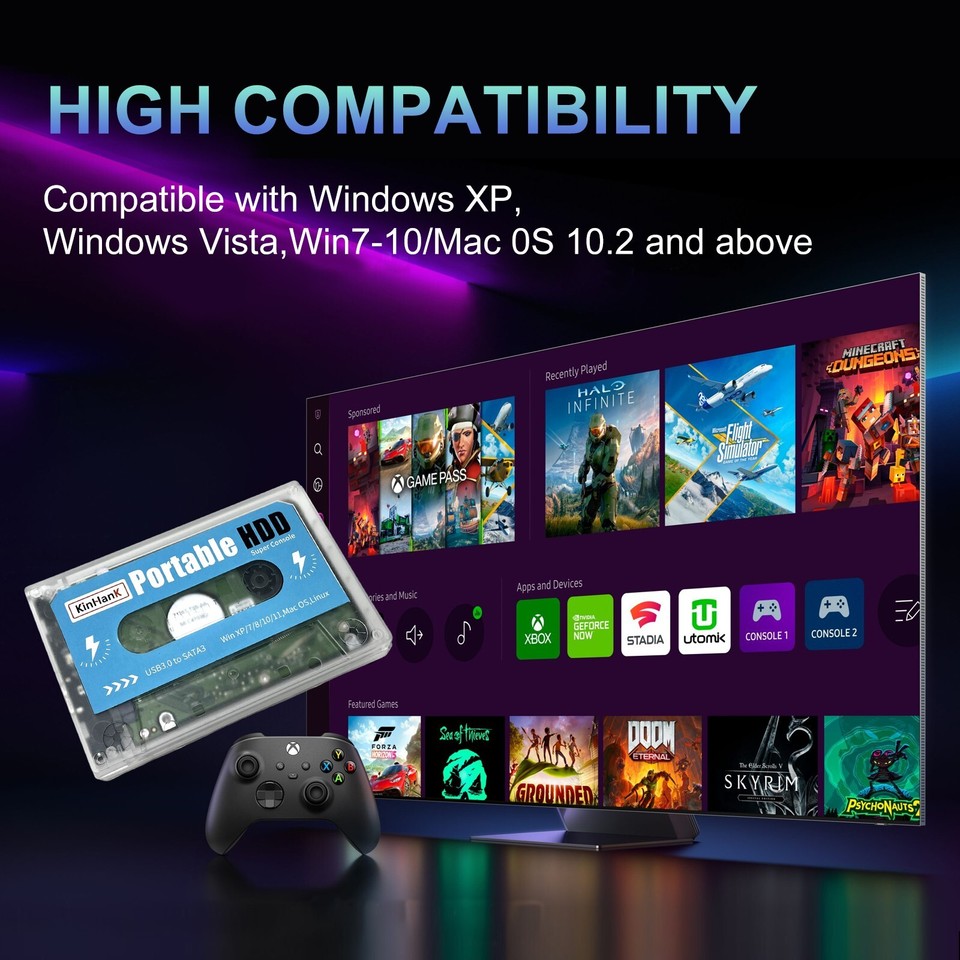 KinHank Portable Super Console 500G Gaming HDD - 110,000+ Games, Plug ...