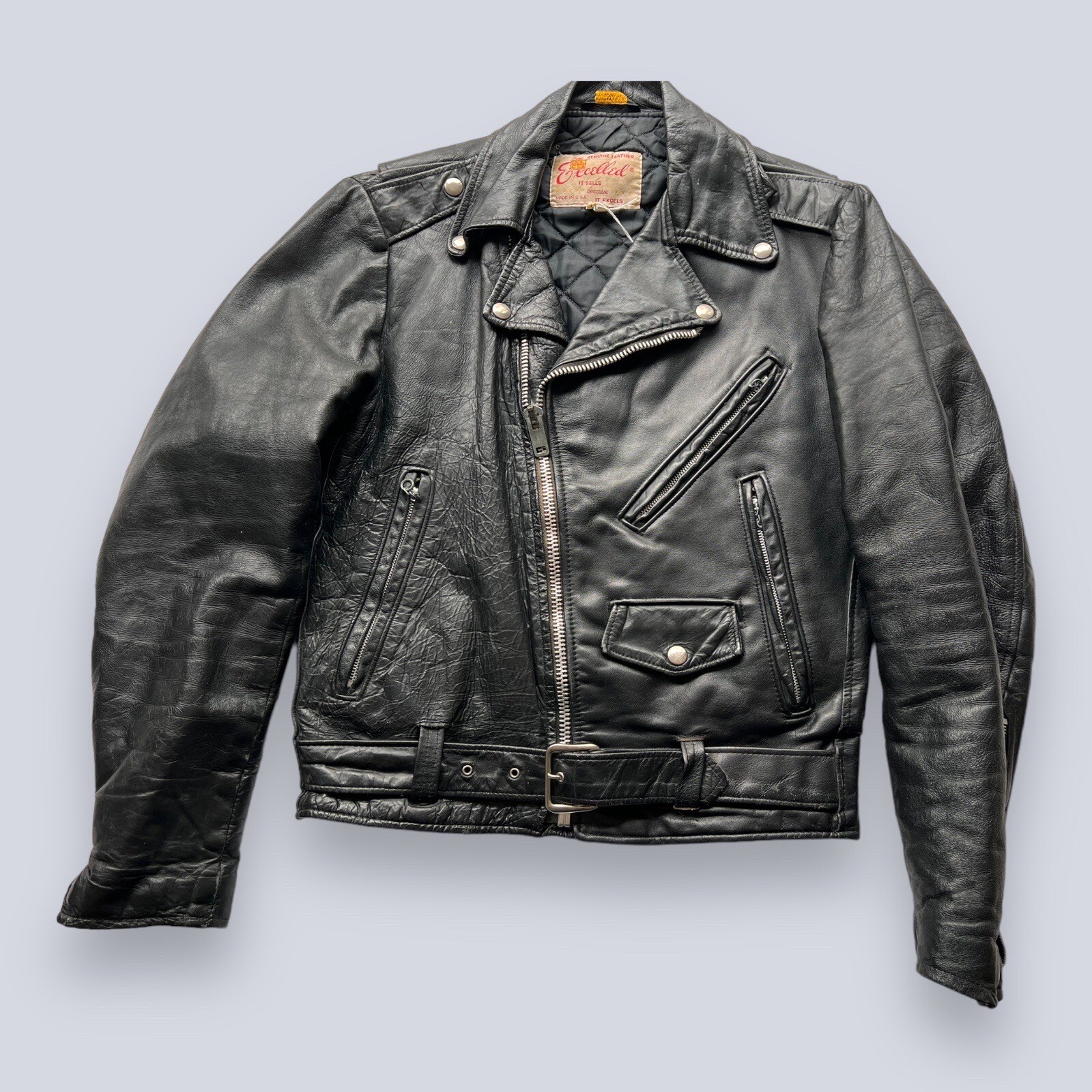 Vintage Excelled Leather Jacket 34 USA Motorcycle Biker 70 80s Coat ...