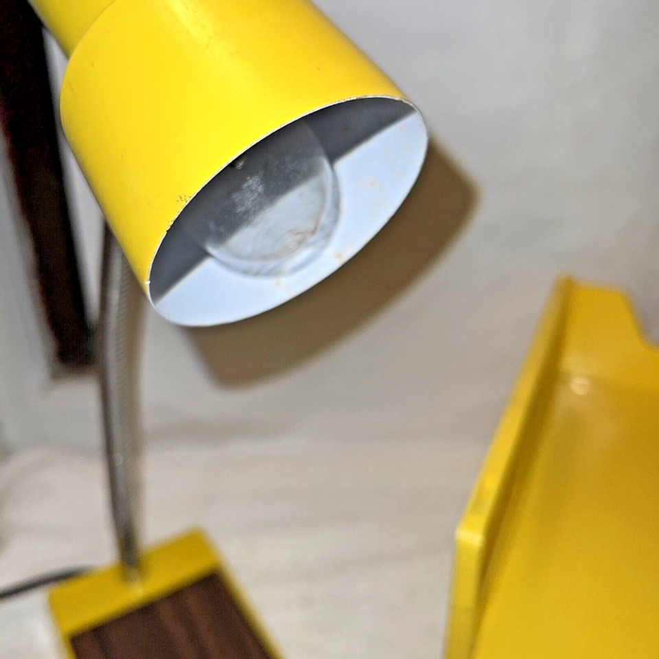 Vintage 1970s bright yellow desk task lamp & 2 Eldon file holder letter ...
