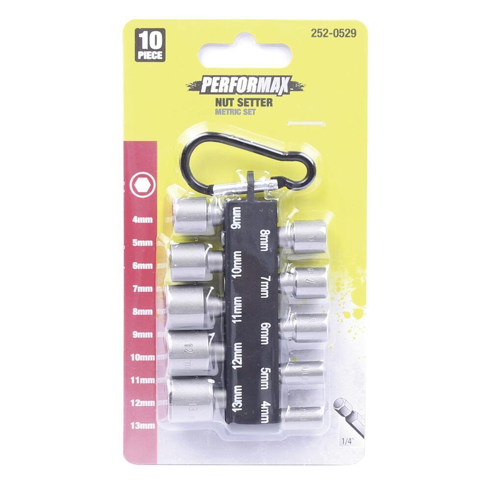1/4" Hex Metric Nut Setter Power Drive Bit 10 Piece Set w/ Carabiner ...