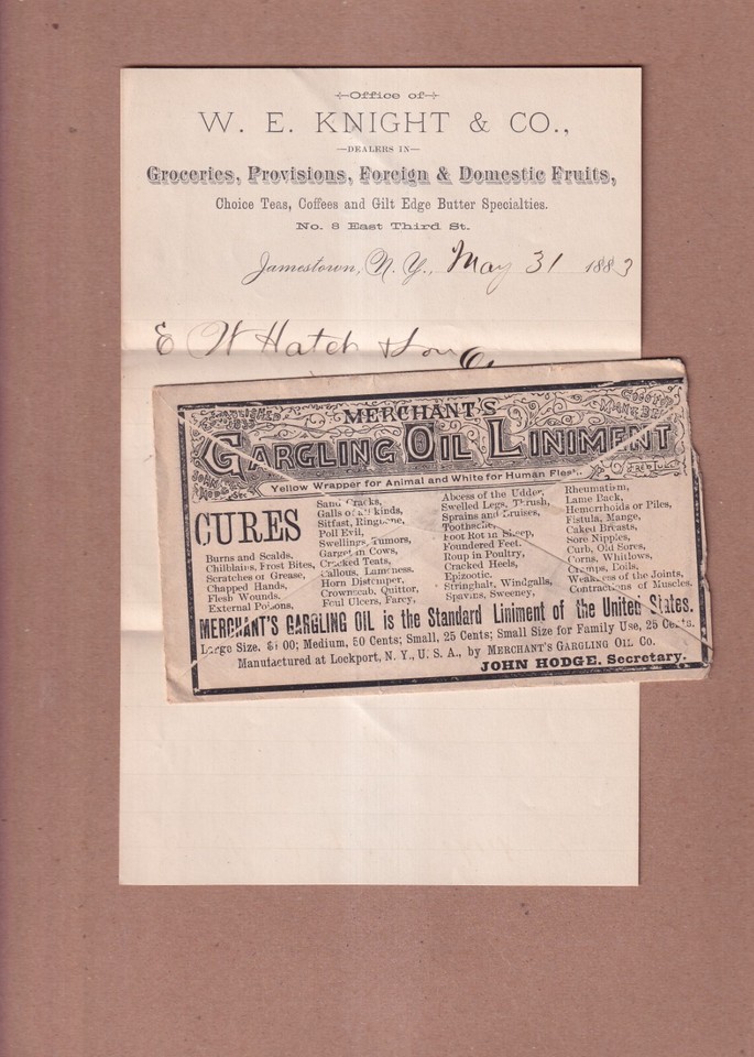 Jamestown NY 1883 Merchant's Merchants Gargling Oil Liniment ...