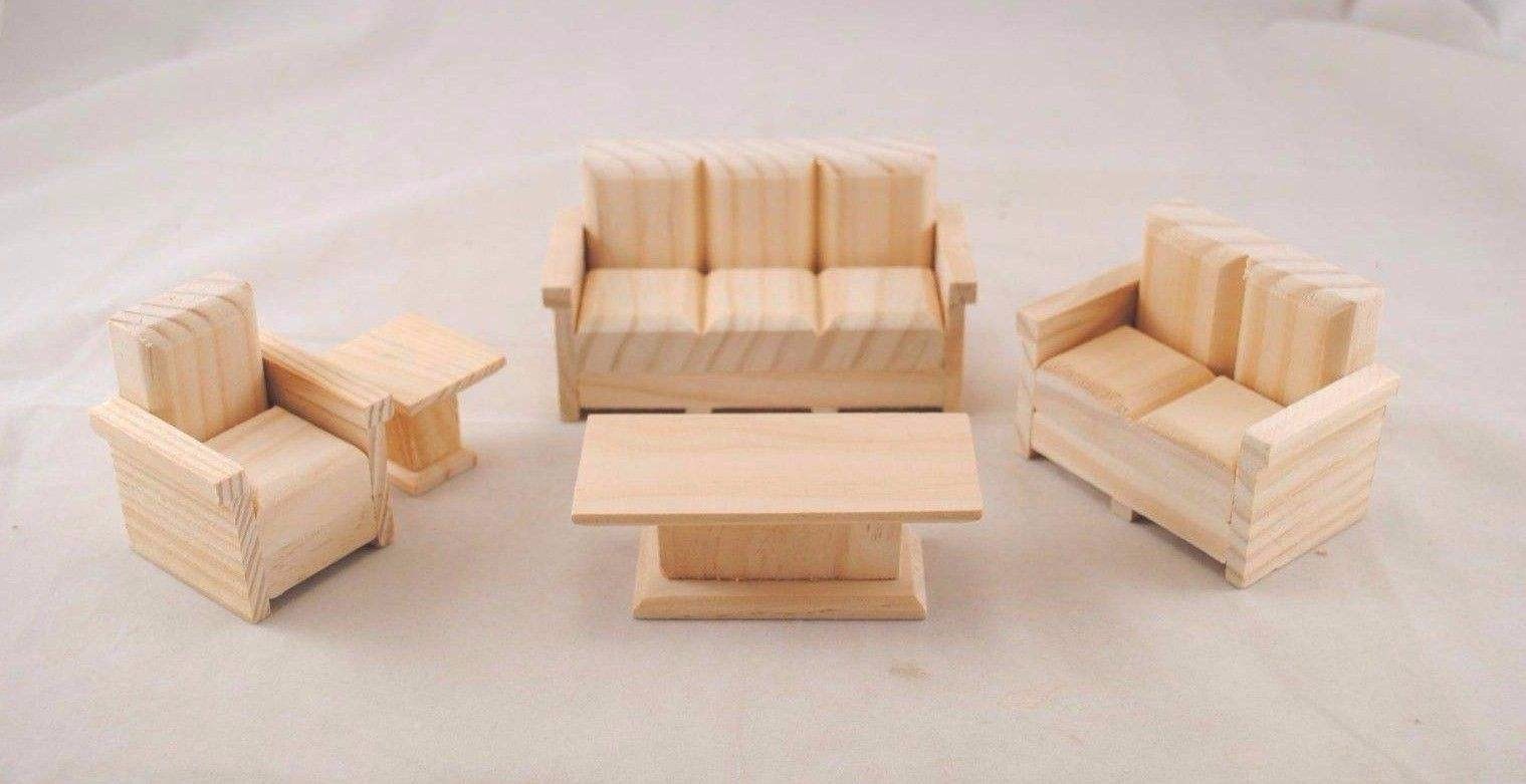 Furniture Sets Unfinished Wood T7005 miniature 20pc 1/12 scale Free ...