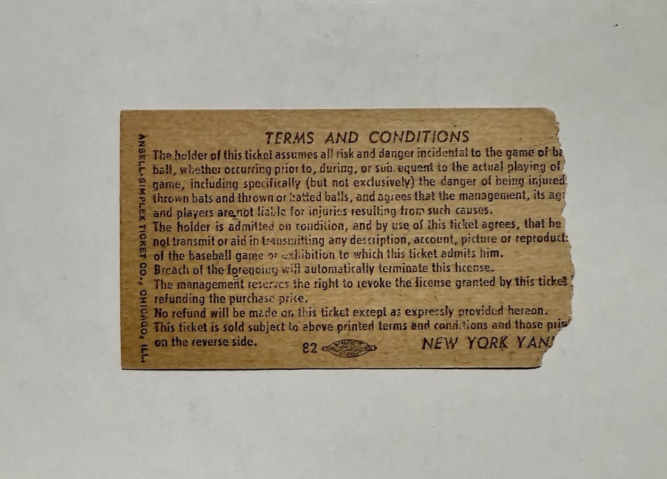 ROGER MARIS HR #231 Ticket - 1964 Yankees Orioles Standing Room Only 8 ...