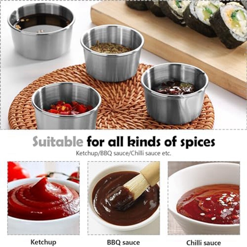 6Pcs 2 Oz Stainless Steel Dipping Sauce Cup, Dip Bowls, Reusable ...