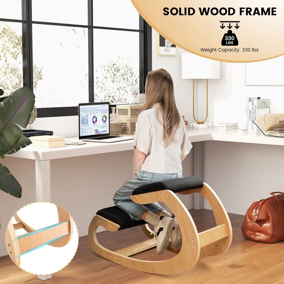 Ergonomic Kneeling Chair Wood Rocking Posture Stool w/ Cushion Back ...
