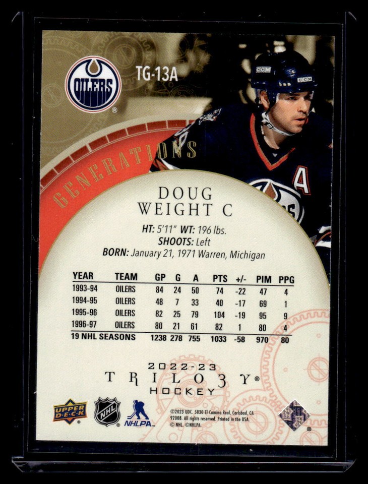 2022 UD Trilogy Generations Red /699 Doug Weight #TG-13A Edmonton ...