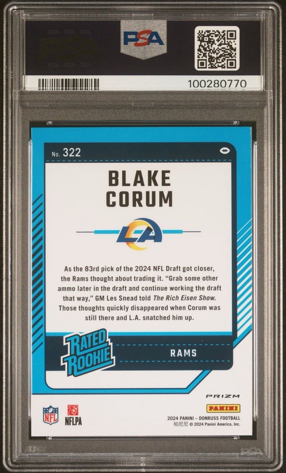 2024 Donruss Blake Corum Optic Preview Red Pandora Rookie Card RC PSA 9 ...