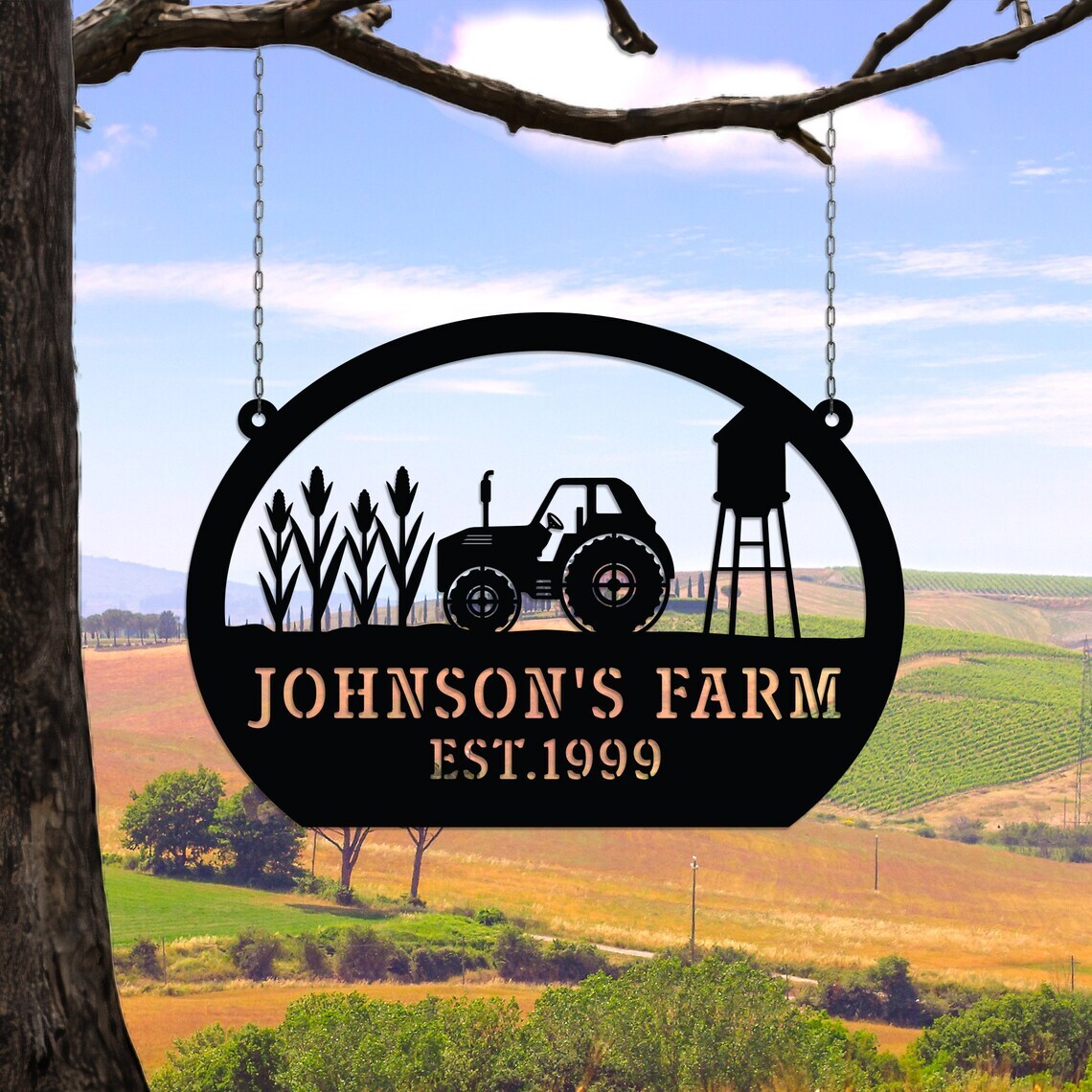 Personalized Black Hanging Garden Farm Metal Name Sign Decorative Wall ...