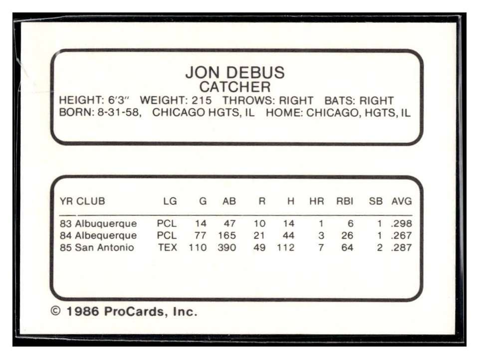 Jon Debus 1986 ProCards Albuquerque Dukes #5 Los Angeles Dodgers | eBay