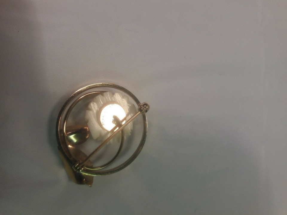 Wells 14K GF Gold & Carved White Flower Rose in Circle Vintage Pin ...