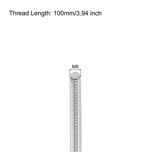 Fully Threaded Rod M5 x 100mm 0.8mm Pitch 304 Stainless Steel Right ...