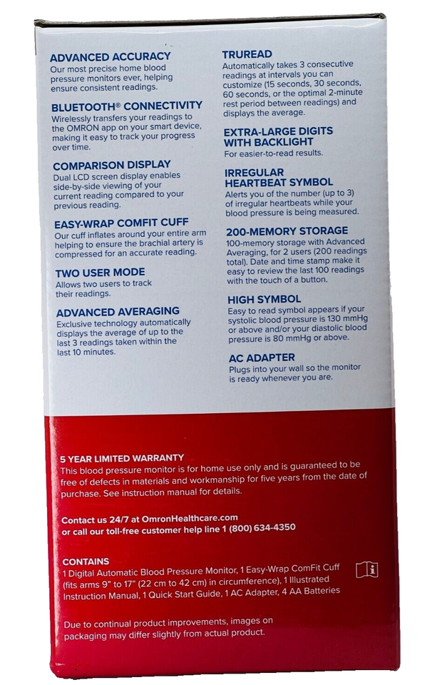 Omron 10 Series Wireless Upper Arm Blood Pressure Monitor (BP7450 ...