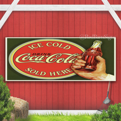SIGN METAL PLAQUE ICE COLD Coca Cola SOLD HERE Retro Banner sign Advert ...