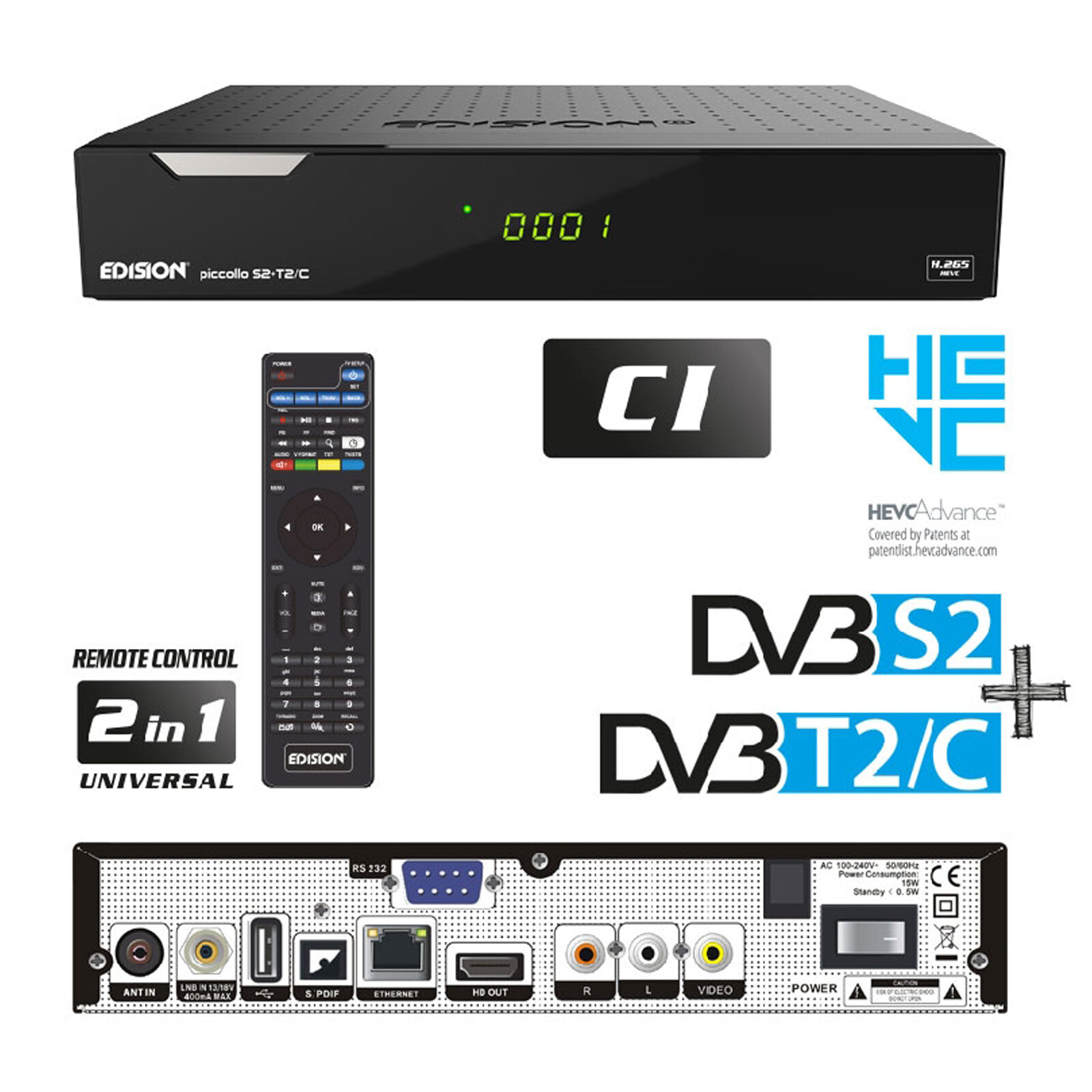 Edision Piccollo DVB-S2/T2/C HD Receiver HDTV 3in1 Plus CI IPTV USB ...