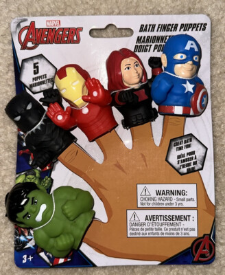 Marvel Avengers Vinyl Finger Puppets 5pcs New Pretend Play Bath Time ...