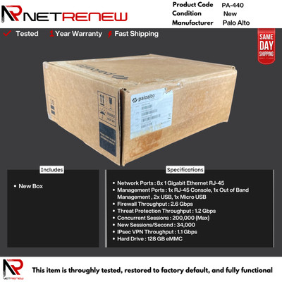 New - Palo Alto PA-440 2.6 Gbps 8x 1GB RJ-45 Firewall | eBay