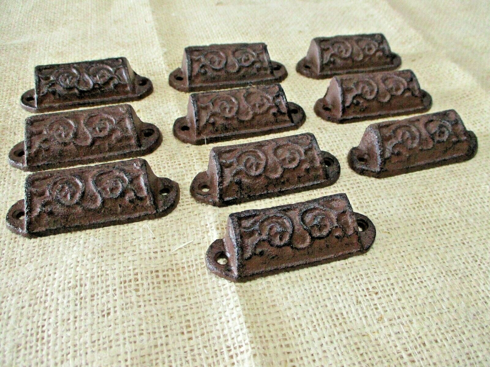 10 CAST IRON BROWN ORNATE PULLS DRAWER CABINET BIN HANDLES RUSTIC ...