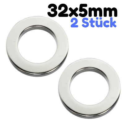Neodym Magnet Ring 32x5 mm mit 20mm Loch Bohrung 15,6 KG Stark Scheibe ...