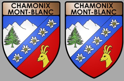 2 STICKERS CHAMONIX MONT BLANC BLASON LOGO SKI - TAILLE : 5cm REF ...