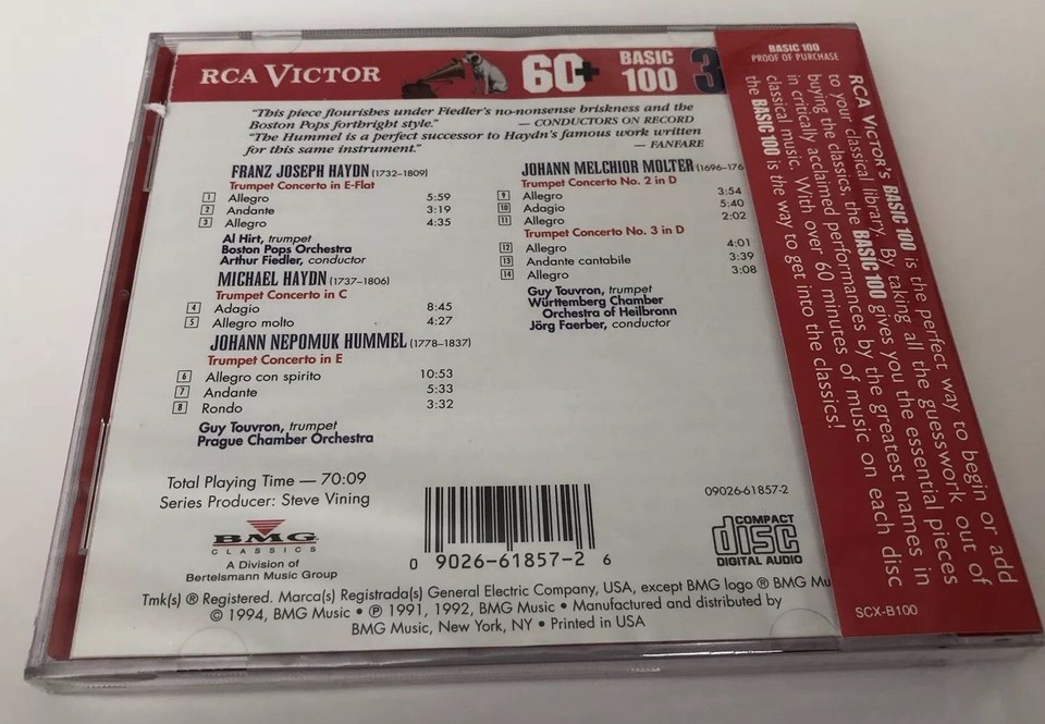 Brand New RCA Victor Basic 100 Vol. 39 CD Haydn/Hummel/Molter Trumpet ...