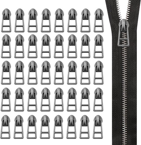 40Pcs Zipper Pulls #5 Metal Zipper Slider Silver Gray Zipper Pulls ...