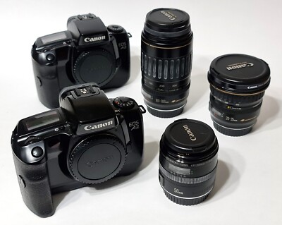 Canon EOS A2 x2 Bodies + EF Lenses: 50mm Macro/20-35 & 100-300 Zoom ...