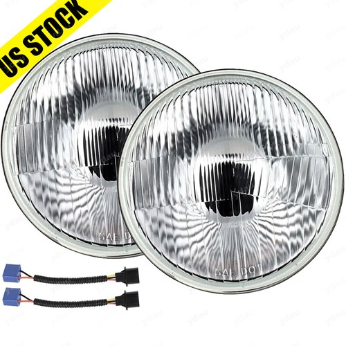 7" Round Glass Headlight Lamp Housings Hi/Low Beam Fits H4 LED HID ...