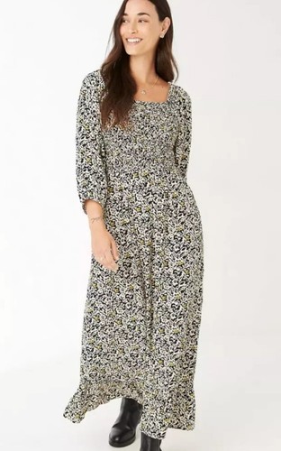 FAT FACE Adele Shirred Mono Floral Midi Dress. Size UK 12 Regular .*NEW ...